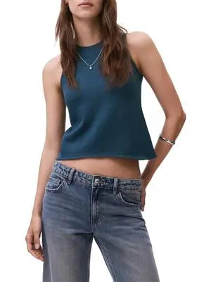 Mango Lace-up Back Knit Top - Petrol Blue