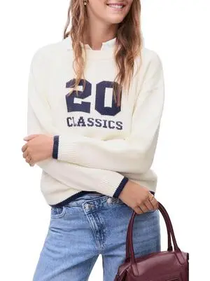 Mango Classics Intarsia Knit Sweater - White