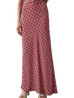 Mango Printed Maxi Skirt Pastel Pink