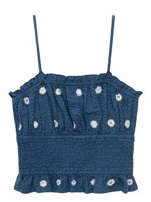 Mango Beaded Embroidered Crop Camisole - Navy