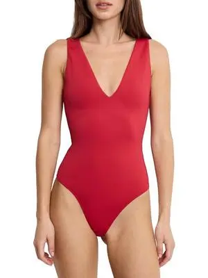 Good American Sculpting Deep V-neck Bodysuit - Ruby