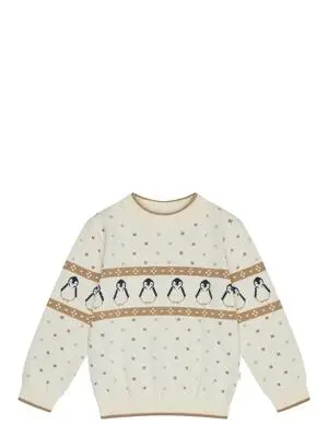MORI Penguin Fair Isle Knitted Jumper - Cream