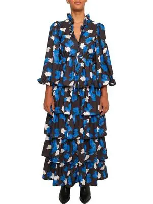 THE LULO PROJECT The Storm Keeper Floral Ruffle Tiered Maxi Dress - Jacaranda