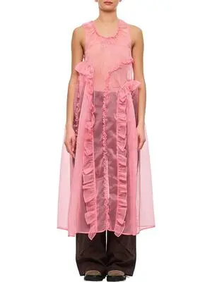 Cecilie Bahnsen Silk Satin Maxi Dress With Ruffles - Rose