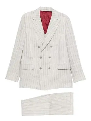 Brunello Cucinelli Linen Double-breasted Suit - Beige