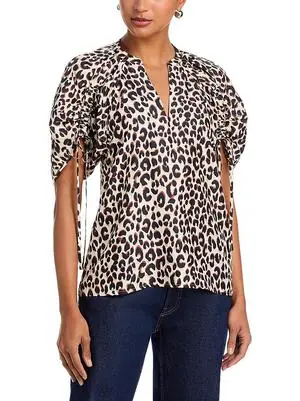 3.1 Phillip Lim Leopard Print Ruched Sleeve Top - Chalk Multi