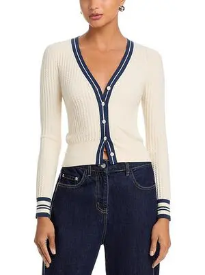 3.1 Phillip Lim Textured Rib Wide V-neck Cardigan - Ecru/navy