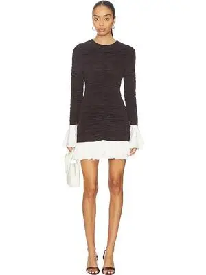 ROTATE BY BIRGER CHRISTENSEN Mini Ruched Long Sleeve Dress - Chicory Coffee Combo