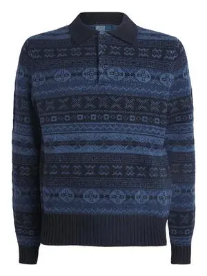 Polo Ralph Lauren Wool-linen Fair Isle Polo Sweater - Navy