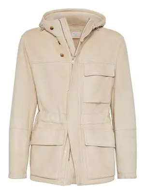 Brunello Cucinelli Suede-shearling Hooded Parka Jacket - White