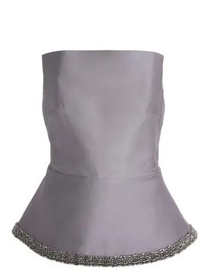 Roland Mouret Taffeta Embellished Peplum Top - Grey