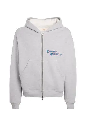 CHERRY LOS ANGELES Cotton-blend Thermal Zip-up Logo Hoodie - Grey