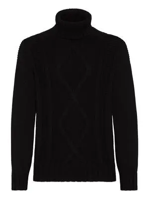 Brunello Cucinelli Cashmere Irish Cable-knit Rollneck Sweater - Black
