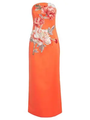 LEO LIN Floral Appliqué Ava Maxi Dress - Orange