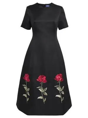 LEO LIN Rose Embroidered Caroline Midi Dress - Black
