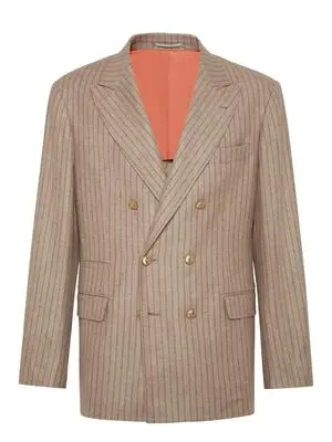 Brunello Cucinelli Cashmere-silk Stripe Blazer - Beige