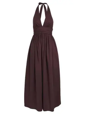 Matteau Cotton Plunge Halter Maxi Dress - Purple