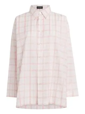 Eskandar Jacquard Check A-line Shirt - Pink