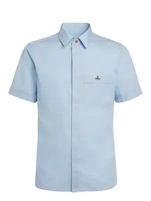 VIVIENNE WESTWOOD Cotton Poplin Orb Short-sleeve Shirt - Blue