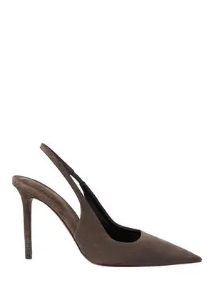Brunello Cucinelli Suede Slingback Pumps With Monili Detail - Brown