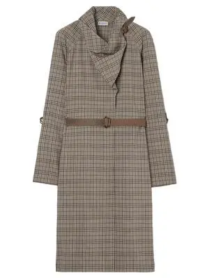 Burberry Check Wool Scarf Collar Dress - Linen Beige/mole Grey