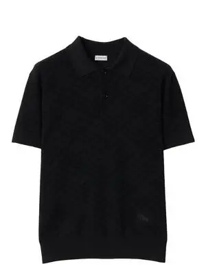 Burberry Check Wool Polo Shirt - Black