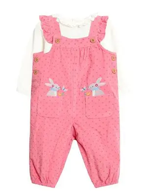 JOJO MAMAN BEBE Bunny Appliqué Overalls & Long Sleeve Top Set - Pink