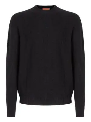 Missoni Crew Neck Wool Sweater With Chevron Pattern - Black