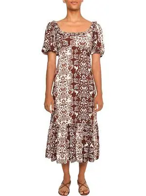 THE LULO PROJECT The Signal Puffed Sleeve Dress - Brown Folk