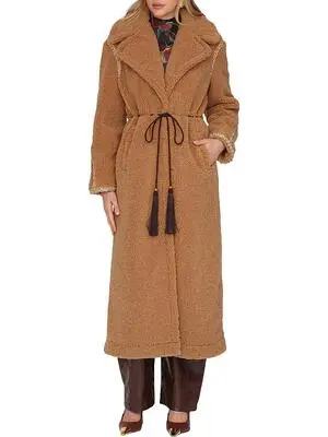 Avec Les Filles Embellished Belted Oversized Coat - Camel