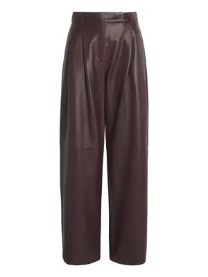 Eleventy Leather Pleated Trousers - Burgundy
