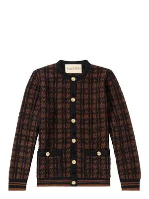 Valentino Garavani Houndstooth Wool-blend Cardigan - Brown