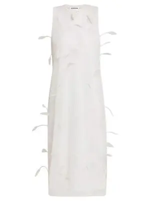 JIL SANDER Feather-trimmed Silk Midi Dress - Ivory