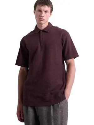 Topman Textured Cotton Polo - Brown