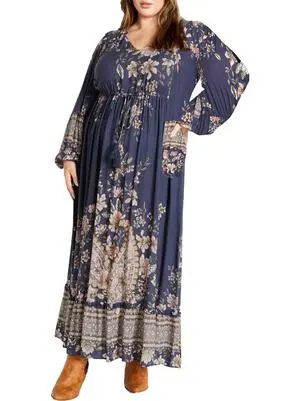 City Chic Floral Tie Waist Maxi Dress - Paisley