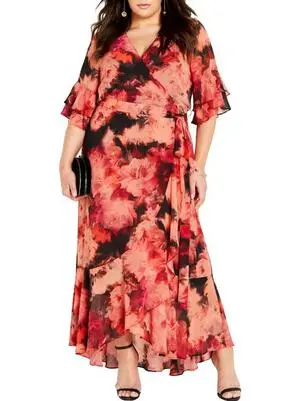 CITY CHIC Printed Wrap Maxi Dress