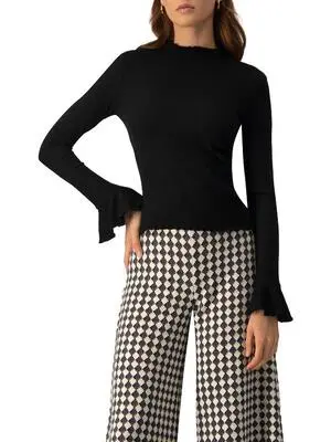 IVONNE Ribbed Long-Sleeve Top With Flared Cuffs Black