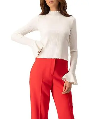 IVONNE Ribbed Long-Sleeve Top With Flared Cuffs Natural
