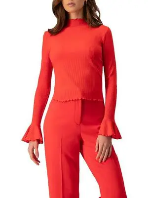 IVONNE Ribbed Long-sleeve Top With Flared Cuffs - Red