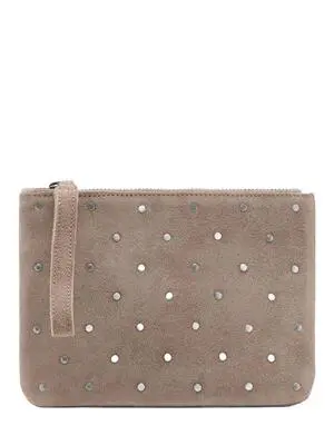 Mango Studded Suede Clutch - Sand