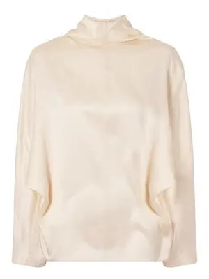 Brunello Cucinelli Silk-satin Turtleneck Blouse - Ivory