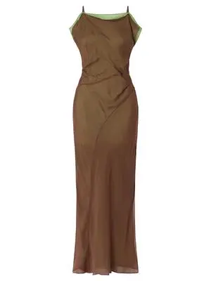 SIR. Danica Ruched Layered Silk-chiffon Maxi Dress - Brown