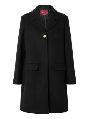 Gucci Appliquéd Wool Coat - Black