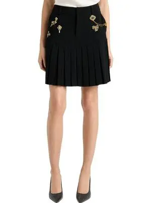 Cinq À Sept Brooch Embellished Pleated Miniskirt - Black