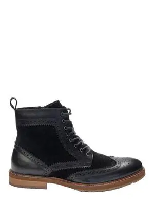 A. VEER Langston Wingtip Boot - Black Leather & Suede