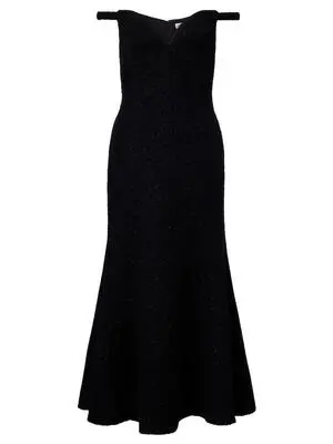 SELF-PORTRAIT Off-shoulder Bouclé Midi Dress - Black