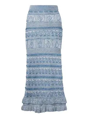 Etro Crochet Ruffled Cotton Midi Skirt - Blue