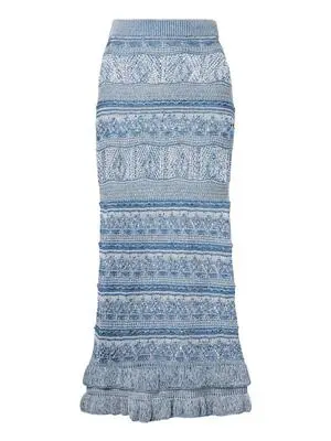 Etro Crochet Ruffled Cotton Midi Skirt - Blue