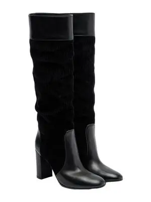 GIANVITO ROSSI Leather And Corduroy Knee-high Boots - Black