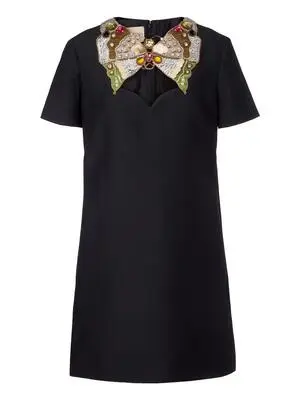 Valentino Garavani Embellished Wool And Silk Minidress - Black